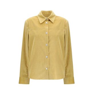 Jacob Cohen Femme, Blouses et Chemises, Jaune, Taille: 40 FR Overshirt en Velours C&ocirc;tel&eacute; avec Patch en Cuir