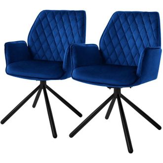 ML Design Esszimmerst&uuml;hle 2er Set Samt Dunkelblau, Wohnzimmerstuhl mit Arm- und R&uuml;ckenlehne, Drehstuhl Auto-Position, Polsterstuhl mit Metallbeine