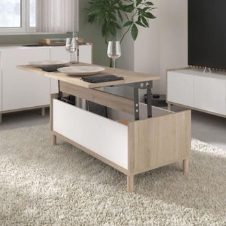Parisot Table basse - Rectangulaire - D&eacute;cor blanc / Chene - Dessus relevable - 4 pieds - 100,8 x 43,6 x 50 cm