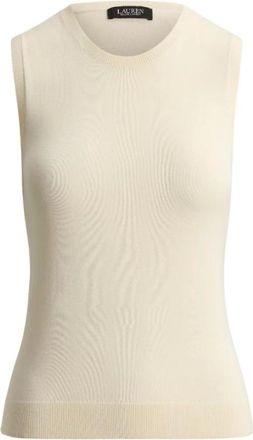 Ralph Lauren Gilet sans manches &agrave; col rond - Femme - Vestes - Beige - Taille: 40 FR