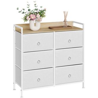 Woltu Commode Chambre Adulte 6 tiroirs WOLTU, Armoire avec Tiroirs en Tissu, Meuble de Rangement Cadre en Acier, Blanc
