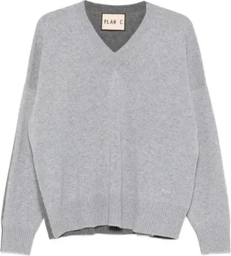 Plan C Plan C, Femme, Pulls, Gris, Taille: 44 FR Maglia Scollo V M/L