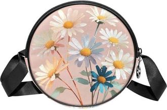 Generic Sac &agrave; bandouli&egrave;re rond pour femme, marguerites, petit sac &agrave; bandouli&egrave;re avec fermeture &eacute;clair, bretelles r&eacute;glables, sac &agrave; main rond d&eacute;contract&eacute; pour f