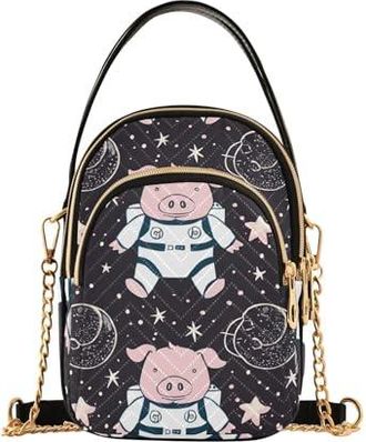 Mnsruu Sac à bandoulière pour femme avec sangle réglable - Motif astronautes et cochons