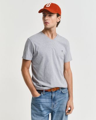 GANT Herren Slim Fit Shield T-Shirt mit V-Ausschnitt (XXXL) Grau MELANGE