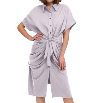 Generic Robe d&eacute;t&eacute; d&eacute;contract&eacute;e &agrave; volants pour femme &agrave; manches longues avec boutonni&egrave;re et ceinture, lilas, 3XL