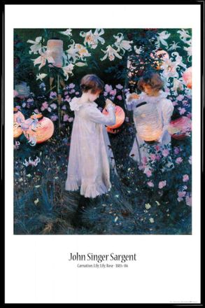 1art1 John Singer Sargent Poster Plakat | Bild und Kunststoff-Rahmen - Nelke, Lilie, Lilie, Rose, 1885-86 (91 x 61cm)