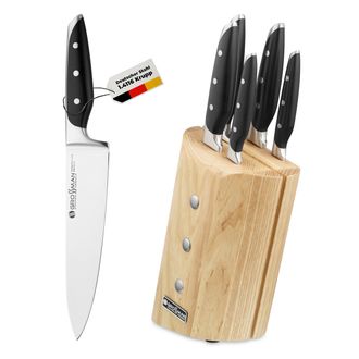 Greta Magnusson-Grossman Hopewell Messerblock 5-teilig - K&uuml;chenmesser Set mit schwarzen Griffen - deutsche Edelstahlklingen - Messerhalter in hellem Elfenbein - rutschfest & e