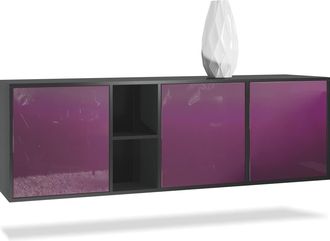 Vladon Kommode Cuba, Made in Germany, Schwarz matt/Brombeer Hochglanz - Modernes Sideboard f&uuml;r Ihr Wohnbereich - (BxHxT) 182x53x35 cm