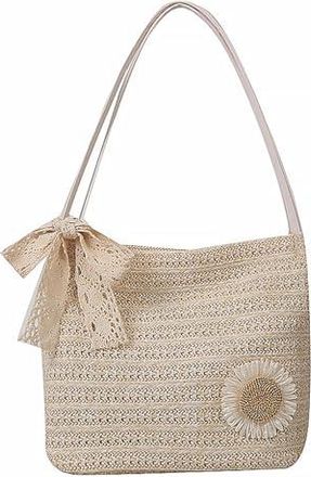 Generic Sac &agrave; bandouli&egrave;re en paille tiss&eacute;e de grande capacit&eacute; pour femme pour un usage quotidien, le shopping, les voyages, le travail, l&eacute;cole, blanc, 400.00x