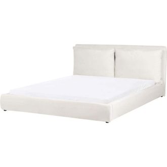 Beliani Wasserbett Samtstoff BAJONNA 180 x 200 cm Cremewei&szlig;