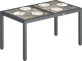 OUTSUNNY Table de jardin - Outsunny - 4 &agrave; 6 personnes - rectangulaire - plateau &agrave; effet bois et pieds en acier - 140 x 80 x 72 cm - gris