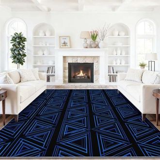 Generic Tapis Motif Minimaliste G&eacute;om&eacute;trique Triangle - 140 x 200 cm Antid&eacute;rapant Doux dint&eacute;rieur Tapis &agrave; Poil Ras pour Salon Chambre Salle de Jeux - Bleu Fonc