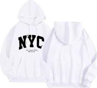 Generic Sweat &agrave; capuche New York pour femme, confortable, lettre fine avec capuche, pull &agrave; capuche graphique mignon, coupe ample, d&eacute;contract&eacute;, tendance, style