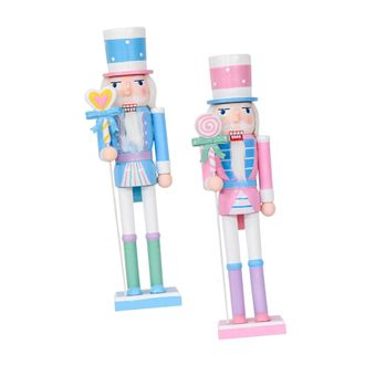 Garneck 2 St&uuml;ck Holz-holzknacker-Figuren Pastellfarben Weihnachtsdeko Nussknacker Soldat Tischdekoration Festlich Langlebig f&uuml;r Weihnachtsfeier und Winterlich