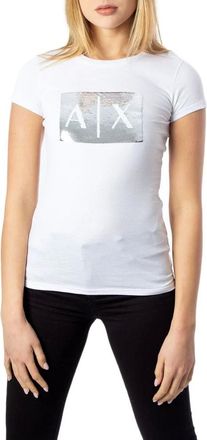 A|X Armani Exchange Femme, Tops, Blanc, Taille: 36 FR Blanc Coton Printemps/Été T-Shirt Femme