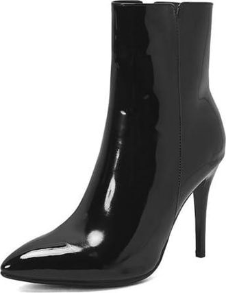 Generic Bottines &agrave; talons aiguilles m&eacute;talliques pour femme avec fermeture &eacute;clair lat&eacute;rale et bout pointu, Noir, 40.5 EU