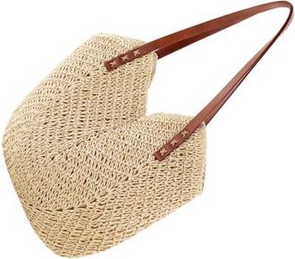 Yarnow Sac Paille Tiss&eacute; Main pour Femme Cabas pour Plage et Vacances Sac Bandouli&egrave;re Mode Beige Capacit&eacute; Spacieuse pour T&eacute;l&eacute;phone et Accessoires