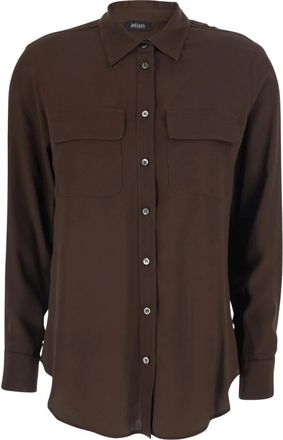 Pla&icirc;n Plain, Femme, Blouses et Chemises, Brun, Taille: 42 FR Chemise &agrave; Poches en M&eacute;lange de Soie