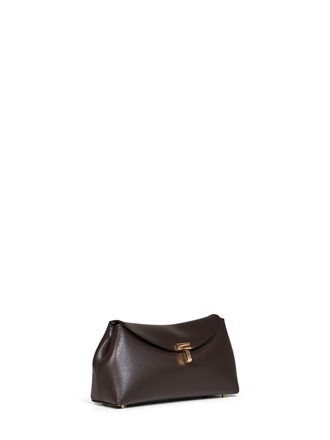 Toteme Womens Clutch Bag Mini T-Lock Brown Calf Leather Handbags Hand