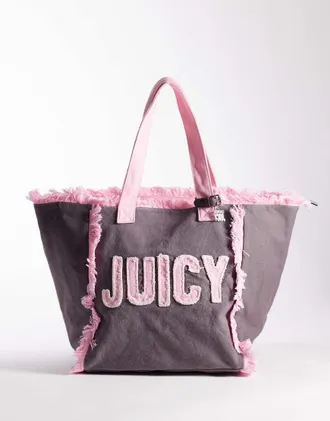 Juicy Couture Mirna Y2K - Gro&szlig;e Shopper-Tragetasche in Braun/Rosa mit Logo-Brown