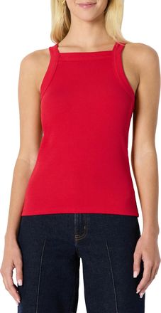 Amazon Essentials Damen Slim-Fit-T-Shirt Mit Hohem Kragen Und Elastischem Rippstrick, Rot, XXL