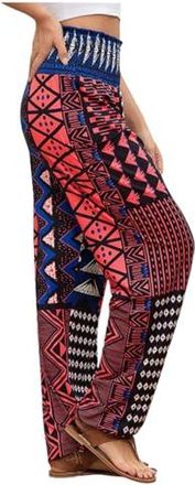 Generic Robe boh&egrave;me 2026 pour femme - Pantalon Harlan imprim&eacute; tendance - Taille haute - Yoga - Style boh&egrave;me d&eacute;contract&eacute;, Rouge, 3XL