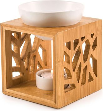 Pajoma Bambus/Keramik Duftlampe Pattern, L 12 x B 12,2 x H 12 cm