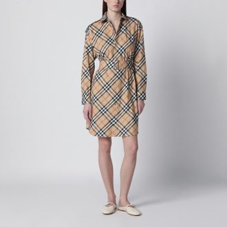 Burberry Beiges Hemdblusenkleid mit Check-Muster