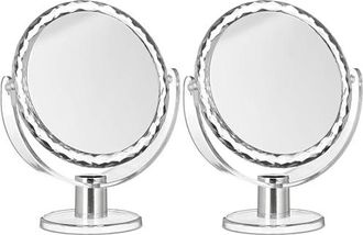 Relaxdays Kosmetikspiegel Vergr&ouml;&szlig;erung, Schminkspiegel stehend, Make Up Spiegel rund, HBT: 23 x 19 x 10 cm, transparent (Packung mit 2)