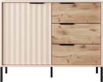 Furnix Sideboard ravin 103 D3S Kommode Flügeltüren Schubladen Beige/ Eiche Viking - Furnix