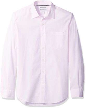 Amazon Essentials Herren Langärmeliges Hemd aus Popeline, Schmale Passform, Rosa, XXL