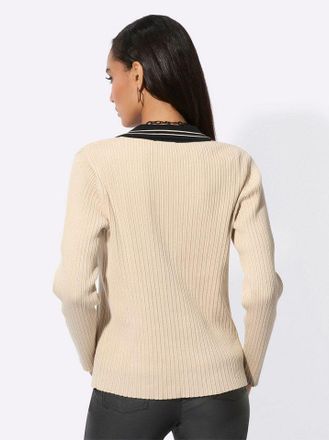 Cr&eacute;ation L Strickjacke Pima-Baumwoll-Twinset Kurzarm Rippoptik, Jersey