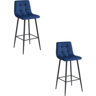 Private Label Valora Tabouret TEOTO Velours Bleu Marine Pieds Noirs x2