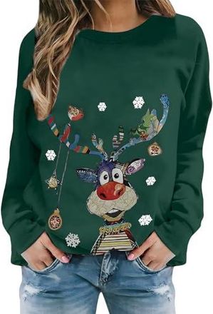 Generic Pull Noel Femme, Sweat Shirt Femme, Chemisier pour Les décontractés pour Femmes Automne et Hiver Renne Bonhomme Neige Cloches imprimé Mignon Manches L