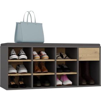 Topeshop TALLIN - meuble à chaussures ouvert anthracite et chêne artisan pour entrée - 110×49×35 cm