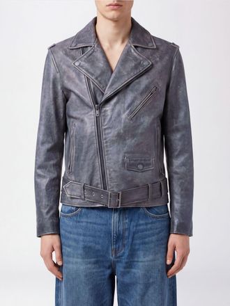 Golden Goose Veste de motard en cuir de vache &agrave; effet us&eacute;
