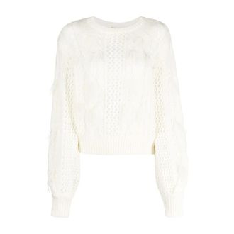 Twinset Femme, Pulls, Blanc, Taille: 42 FR Pull Élégant Bleu avec Cheveux dAlpaga