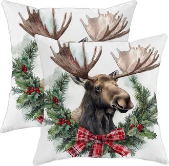 Generic Lustiger Elch Zu Weihnachten Kissenh&uuml;llen Komfort Sofakissen Weich Zierkissenbez&uuml;ge F&uuml;r Bett Hotel Heimdekoration 45X45Cm 2Er Set
