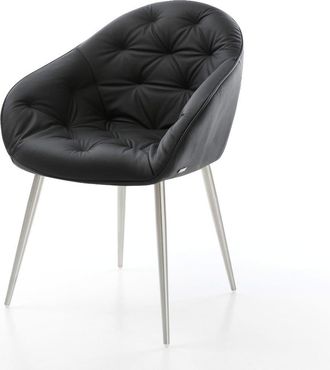 DELIFE Esszimmerstuhl Gaio-Flex Echt-Leder Schwarz 4-Fuß konisch Edelstahl, Esszimmerstühle