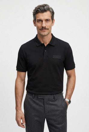HUGO BOSS Poloshirt Paddy Logo Patch Regular Fit atmungsaktive Piqu&eacute;-Webstruktur, Flachstrickkragen, gerader Schnitt