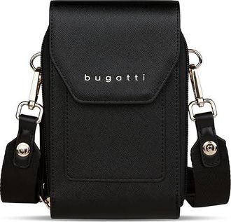 Bugatti Ella portefeuille bandouli&egrave;re avec compartiment smartphone, style Saffiano en cuir synth&eacute;tique, noir