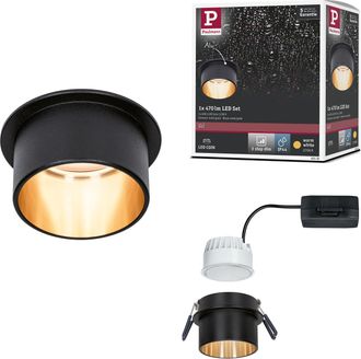 Paulmann 93378 LED Einbauleuchte Gil 3-Step-Dim Rund incl. 1 x 6 Watt Dimmbar, Gold Einbaustrahler Aluminium Spot 2700 K Coin, Schwarz Matt/Gold, 1er