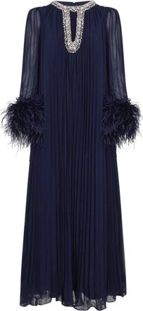 Self Portrait Femme, Robes, Bleu, Taille: 38 FR Chiffon Feather Midi Dress