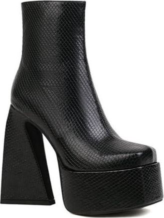 Generic Bottines compens&eacute;es &agrave; bout carr&eacute; pour femme - Talon &eacute;pais - Fermeture &eacute;clair lat&eacute;rale - Chaussures dhiver tendance western cowgirl, Noir, 38.5 EU