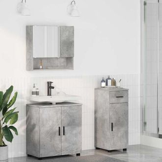vidaXL Badezimmerm&ouml;bel-Set 3 pcs Beton Grau Holzwerkstoff & Metall vidaXL