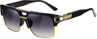 SHEEN KELLY Große Retro Sonnenbrille Square Brille Herren Damen Spiegel Linsen Luxus Eyewear Schwarz Hälfte Rahmen Metall Gold UV400 Oversized