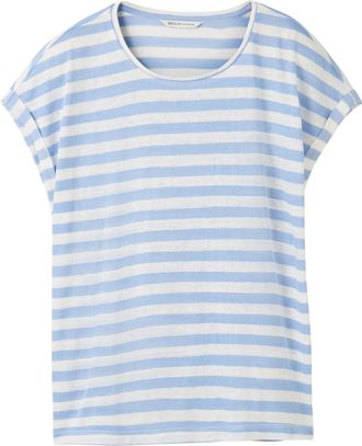 Tom Tailor Damen Basic T-Shirt mit Streifen, mid blue white stripe, XL