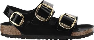 Birkenstock Femme, Chaussures, Noir, Taille: 40 EU Sandales &agrave; bout ouvert en cuir verni avec semelle en li&egrave;ge