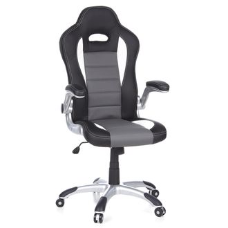 hjh OFFICE 621710 Chefsessel Game Sport Kunstleder Grau/Schwarz Gaming Stuhl B&uuml;rostuhl, Armlehnen klappbar